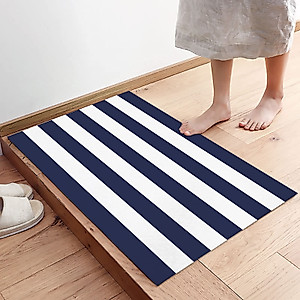 Nautical Stripe Design (Navy and White) Kitchen Rugs Set 2 Piece, Kitchen Mats Rugs Non Skid Washable Anti Fatiguee, Doormat Carpet for Bedroom/Bathroom/Living Room,15.7x23.6in+15.7x47.2in
