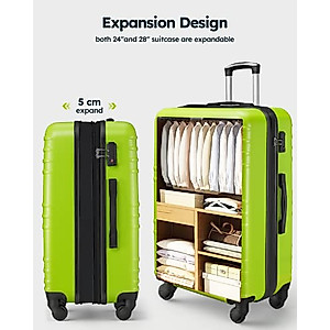 3 Piece Luggage Set Expandable (Only 24" & 28"), Hard Suitcase Set with Spinner Wheels and TSA Lock, Travel Luggage Set (Green Lime)