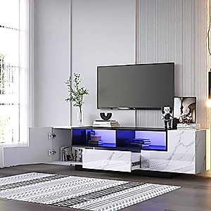 Vinctik 6&Fox 70inch LED TV Stand for 80/75 inch TV,Modern TV Stand for Living Room,TV Console,High Gloss Entertainment Center with Large Storage Drawer,APP LED Light(Marbling)