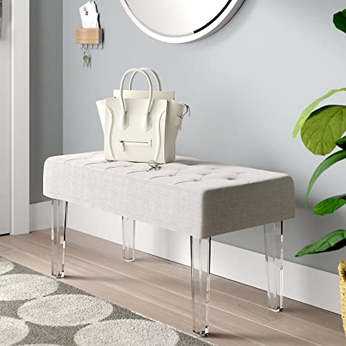 Linon Ella Glitz Acrylic Leg Bench, 35"Wx17"Dx18"H, White
