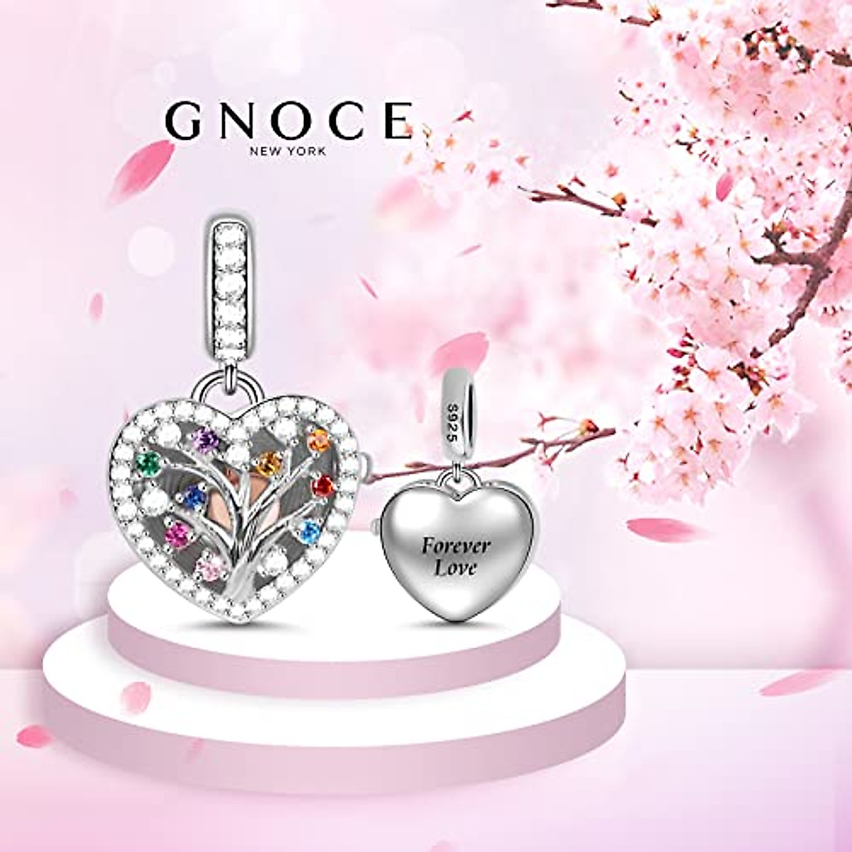 GNOCE Tree of Life Charm Pendant 925 Sterling Silver My Heart Will Go On Engravble Dangle Charm for Bracelet/Necklace Charm Gifts For Family