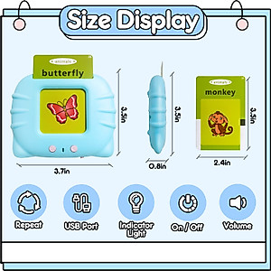 Toddler Flash Cards Learning Toys for 2 3 4 5 6 Year Old Reading Machine with 112 Pcs Flash Cards 224 Words Preschool Learning Activities for Toddlers Kids Birthday Gifts (Blue)