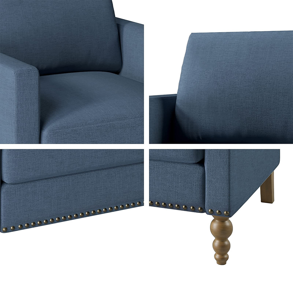 LCMKR Linen Sofa Chair Comfy Small Accent Chairs with Wooden Legs Single Sofa Couch,Suitable for Living Room, Bedroom, Navy Blue