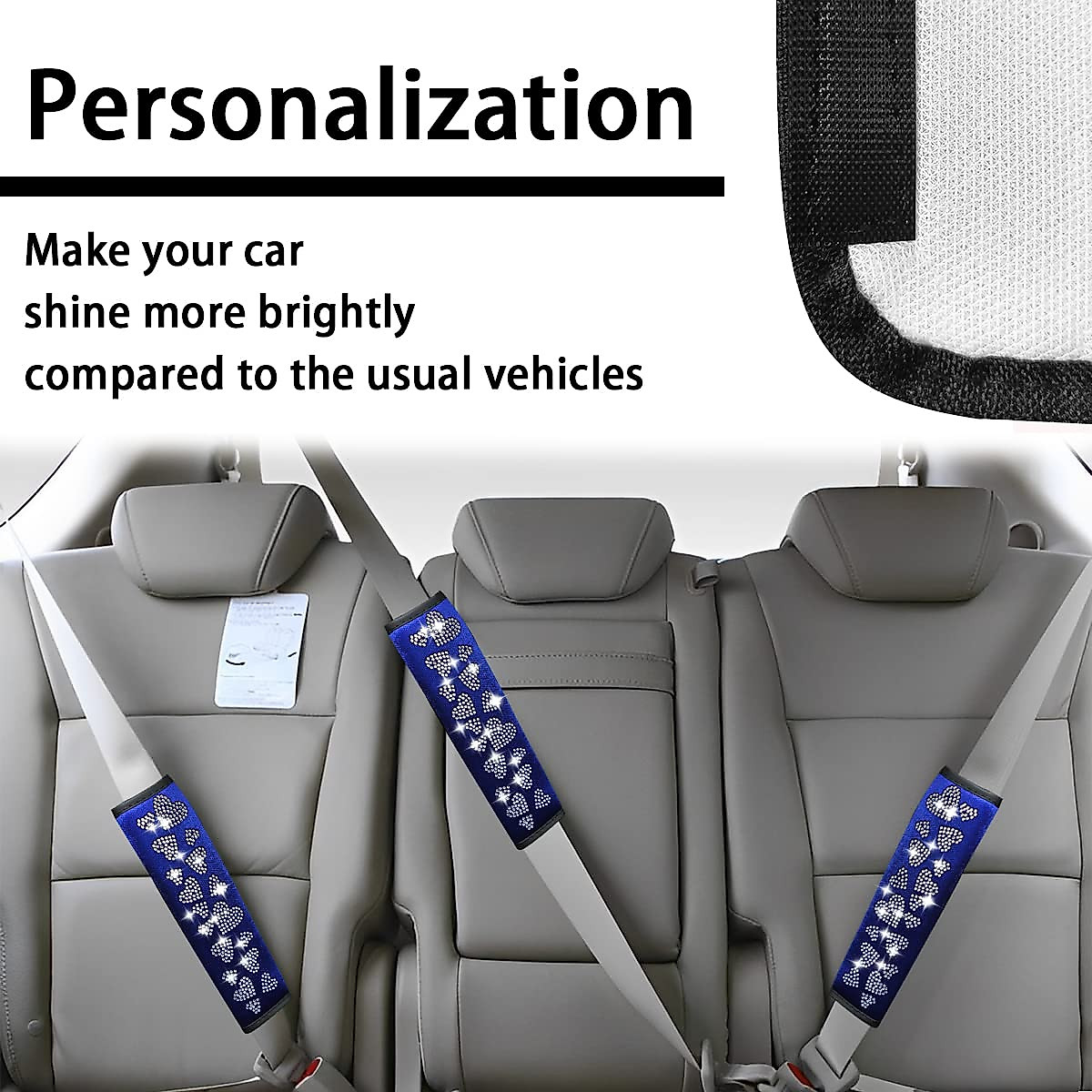 2PCS Bling Car Seat Belt Cover, Crystal Soft Shoulder Neck Protector Pad, Diamond Rhinestones Seatbelt Cushion for Women Girls, Auto Interior Accessories Universal for SUV, Truck, Van (Blue)