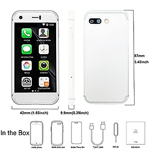 Hipipooo Super Small Mini Smartphone 3G Dual SIM Mobile Phone 1GB RAM 8GB ROM 5.0MP Quad Core Dual Standby Unlocked Small Phones Kids Phone Pocket 2.5 Inch Android Mini Cellphone (White)