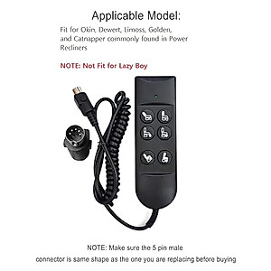 6 Button Power Lift Chair Remote Replacement with 5-Pin Plug Extension Cable, Home Recliner Hand Control Fit for Okin Golden Catnapper Dewert Limoss Power Lift Recliner Chair, (Not Fit for Lazyboy)
