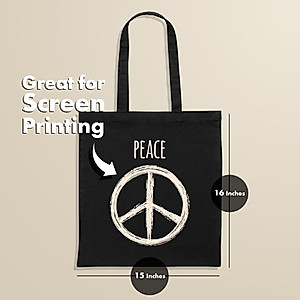 Carrywell (Not Made In China) Bulk Cotton Canvas Tote Bags, Lightweight Reusable Cloth Shopping Bag For Groceries, Promotions and Advertising, Blank Organic Cotton (1 Pack, Black)