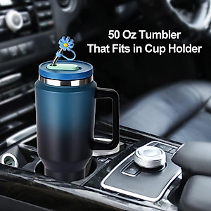 50 oz Stainless Steel Tumbler with Handle & Fruit Infuser & Carrier Bag,Insulated Tumbler with Lid & Straw,Travel Mug Cup Holder Friendly,Large Tumbler for Water, Iced Tea or Fruit,Gift for Men Women