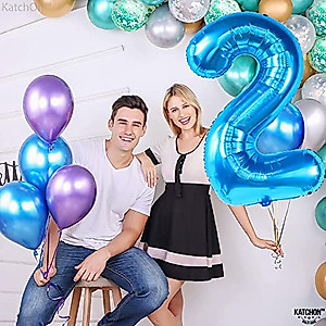 KatchOn, Blue Number 2 Balloon - Huge, 40 Inch | Baby Shark Birthday Decorations 2nd Birthday Boy | Blue 2 Balloon Number, Baby Shark 2nd Birthday Balloons Boy | Two Cool Birthday Party Decorations