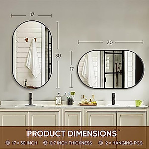 Antok Oval Mirror, 17"x30" Black Oval Bathroom Mirror for Wall, Vanity Mirror, Pill Shaped Mirror, Oval Wall Mirror for Bathroom,Living Room,Bedroom, Black