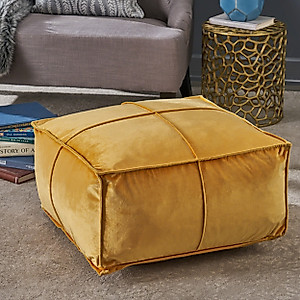 Christopher Knight Home Cytheria Honey Velvet Square Bean Bag Ottoman