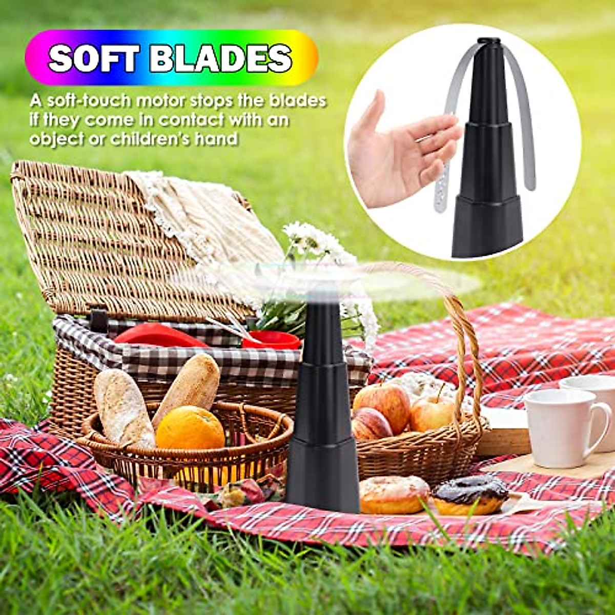 KTDRJN 4 Pack Fly Fan for Table,Food Fan for Indoor Outside,Portable Outdoor Picnic Fan,Batteries Powered Table Fly Fan for Restaurant, Party, Home,Outdoor Dinner(Black)