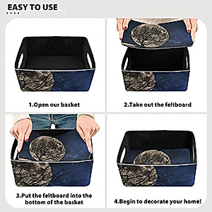 Moon Trees Starry Sky Storage Basket Felt Storage Bin Collapsible Towel Storage Toy Storage Box Organizer for Kids Bedroom Magazine