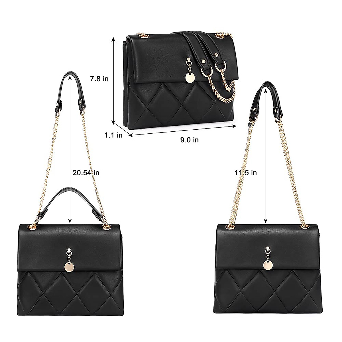 CLUCI Crossbody Bags for Women Small Vegan Leather Designer Handbags Leather and Metal Chain Strap, Ladies Shoulder Bag Black