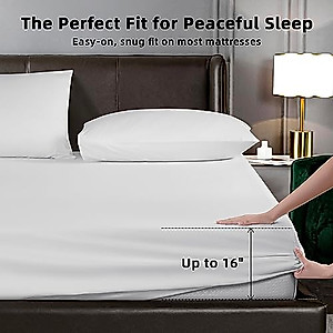 Shilucheng 100% Cotton King Size Sheets - 600 Thread Count, Cooling Luxury 100% Egyptian Cotton Bed Sheets, 16" Deep Pocket - Soft Smooth and Wrinkle Free - 4 Piece (White, King)