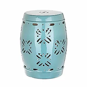 XARONF Butterfly Color Glaze Hollow Ceramic Drum Stool, Garden Round Stool, Porcelain Stool for Shoe Changing Stool, Dressing Chair and Bathroom Stool. (Color : Blue)
