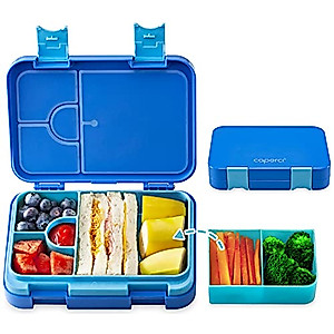 Caperci Versatile Bento Lunch Box for Kids - Leakproof 6-Compartment Children's Lunch Container with Removable Compartment - Ideal Portions Size for Ages 3 to 7, BPA-Free Materials (Blue)
