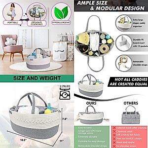 Extra Large Baby Diaper Caddy Organizer - Baby Basket Diaper Storage and Baby Caddy Nursery Organization - Diaper Organizer Changing Table Storage - Portable Rope Diaper Caddy with Baby Storage Basket