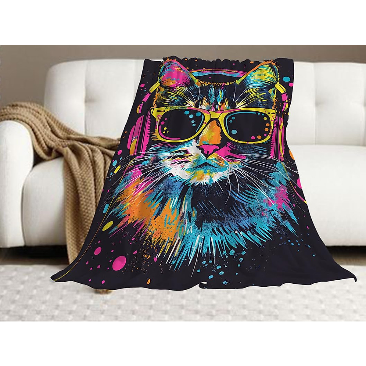 Cat Blanket Cool Cat Fleece Throw Blanket Super Soft Warm Cozy Fuzzy Plush Cats Blanket Gifts for Girls Boys Kids Room Decor 40"X50"