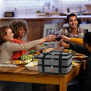 Lifewit Double Decker Casserole Carrier for Hot and Cold Food, Insulated Casserole Dish Carrier Carrying Case with Tool Room, Thermal Bag for Potluck Parties Cookouts Fits 9"×13" Baking Dish, Gray