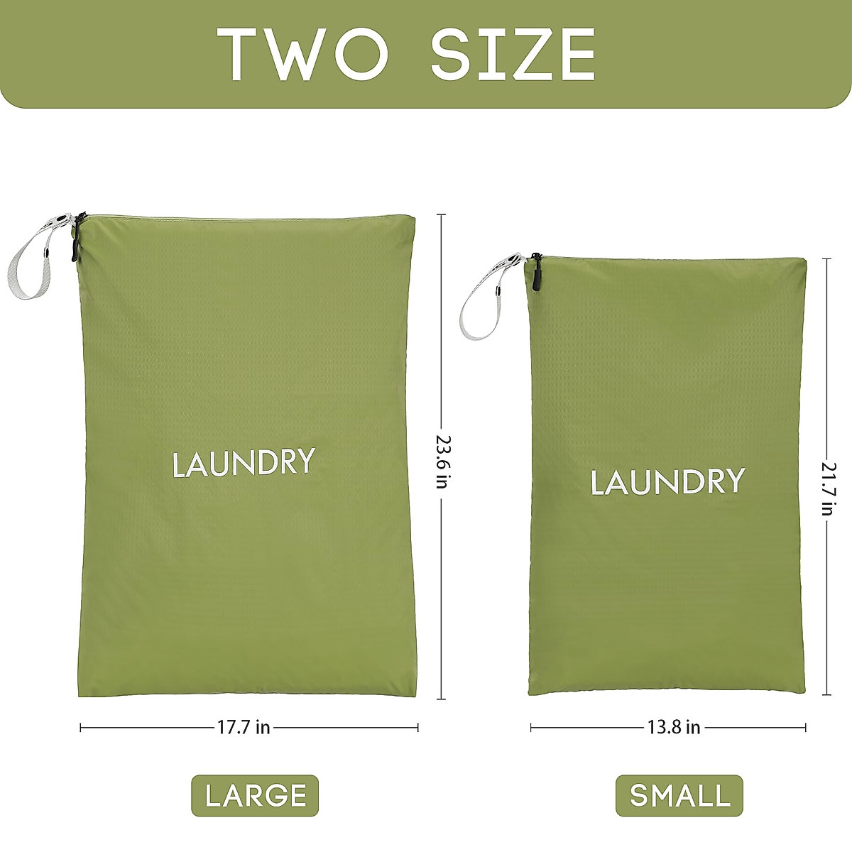 Scandihome Travel Laundry Bag Foldable Washable Waterproof Wet Bathing Suit Travel Workout Dry Bag for Gym Dirty Clothes Swimming Yoga(2 Pcs Large+Small) Green