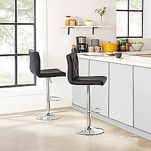 VECELO Adjustable Bar Stools with Back, Bar Height Stools for Kitchen Counter, Bar Stools Set of 2, Black