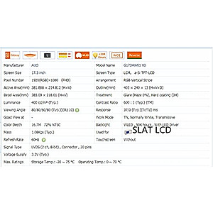 AUO 17.3 Inch LCD Panel G173HW01 V0 with Full kit of Driver Board