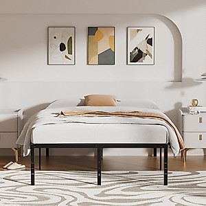 RRG 18 Inch Full Bed Frames, Heavy Duty Metal Platform with Tool Free Setup, Easy Assembly,Noise Free, Non Slip Black Bed Frame Full Size