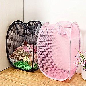 2 PACK 20-inch Pop-Up Foldable Collapsible Mesh Laundry Hamper With Side Pocket, Sturdy Durable Storage Basket Foldable Storage Containers