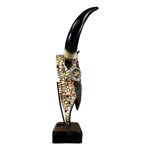 Ebros Gift 17" High Large Western Steer Bison Buffalo Bull Cow Skull Head with Mosaic Turquoise Red Yellow Blue Stones and Beads Ornate Floral Design Desktop Sculpture Native Indian Sacred Skulls