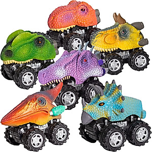 TOYLI 6 Pack Pull Back Dino Cars - Dinosaur Car Toys for Kids, Dinosaur Car, Pull Back Dinosaur Cars 6 Pack