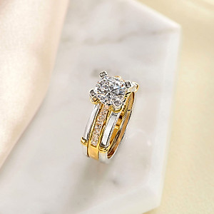 Blongme Wedding Engagement Rings Set for Women 925 Sterling Silver Round CZ Anniversary Band Promise Bridal Size 8