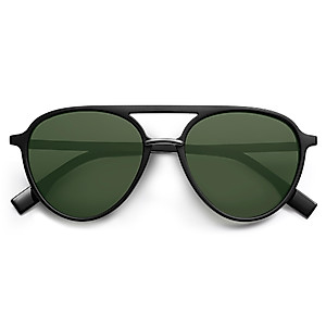 SOJOS Retro Aviator Polarized Sunglasses for Women Men Double Bridge Ladies Shades SJ2078 with Matte Black Frame/Green Lens