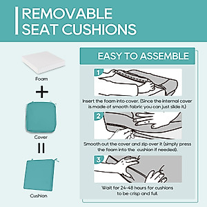 LOVTEX 19x19 Outdoor Chair Cushions Set of 2, Waterproof Patio Cushions for Outdoor Furniture with Removable Cover, Thick Outdoor Seat Cushions for Chairs with Straps and Portable Handle(Teal)