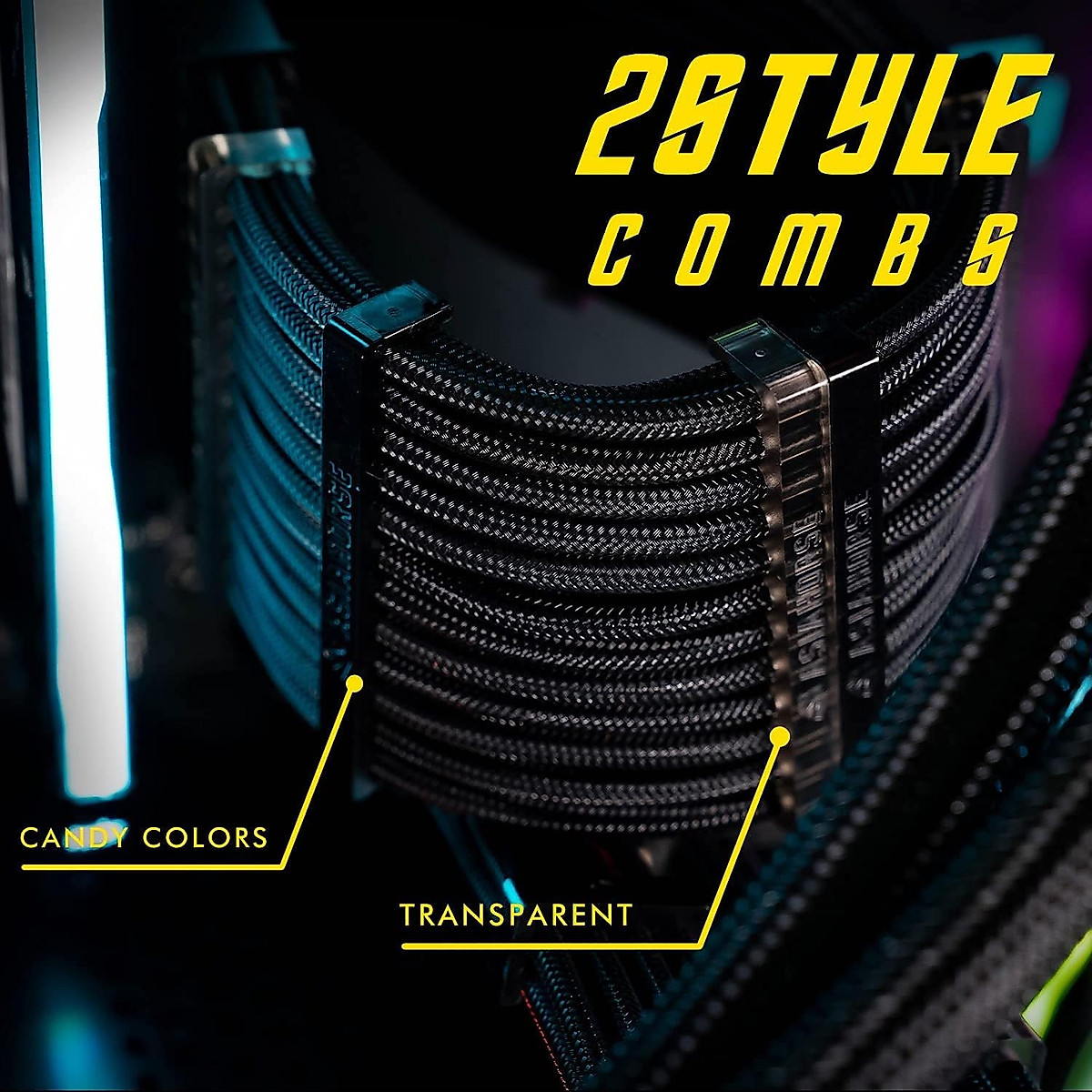 AsiaHorse 18AWG PSU Cable Extension Sleeved Custom Mod GPU PC Audio Video Power Supply Soft Braided Cables with Two Color Comb Kit 24P/8P to 6+2P/ 8P to 4+4P 30CM