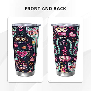 AYCZN Sugar Skull Cat 20 OZ Tumbler Stainless Steel Travel Coffee Mug, Mandala Flower Insulated Water Bottle with Lid Leakproof Thermal Cup