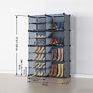 UNZIPE Shoe Rack for Entryway, 8 Cube 16-Tier Shoe Storage Cabinet 32 Pairs Plastic Freestanding Shoe Organizer DIY for Entryway Hallway Closet or Bedroom, Dark Grey