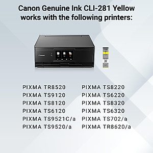 Canon CLI-281 Yellow Ink Tank Compatible to TR8520, TR7520, TS9120 Series,TS8120 Series, TS6120 Series, TS9521C, TS9520, TS8220 Series, TS6220 Series