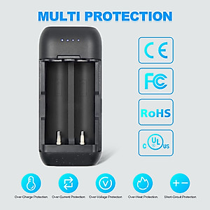 Portable 18650 Battery Charger, 3.7v Rechargeable Batteries Charger with USB C Input for 3.7V Rechargeable Lithium Li ion Batteries with Protective Cover, Independent Slot