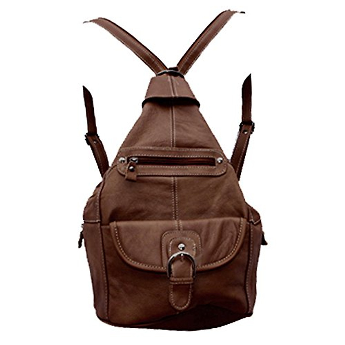 SILVERFEVER Silver Fever® Genuine Leather Backpack Purse Sling Organizer (Brown)