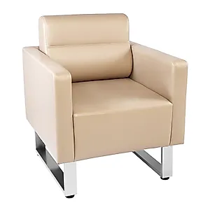 Dporticus Office Guest Reception Chair, Leather Waiting Room Chair with Arms and Soft Cushion, Modern Heavy Duty Lobby Sofa Chair with Stainless Steel Frame Hold Up to 400LBS (Beige)
