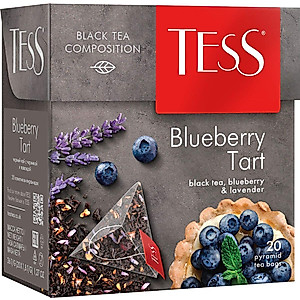 Tess Blueberry Tart Black Tea Composition Blueberry and Lavander Leaf Tea in 20 Pyramid Sachets