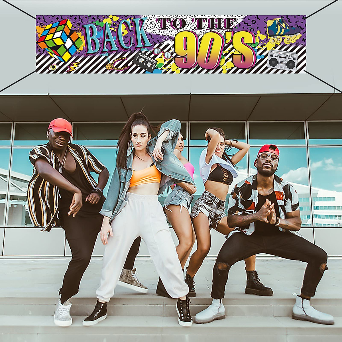 72.8 x 15.7 inches Sign Back to The 90s Theme Party Banner Decorations, Retro 90's Hip Hop Graffiti Backdrop Party Supplies, Throwback 90s Birthday Party Yard Sign Decor