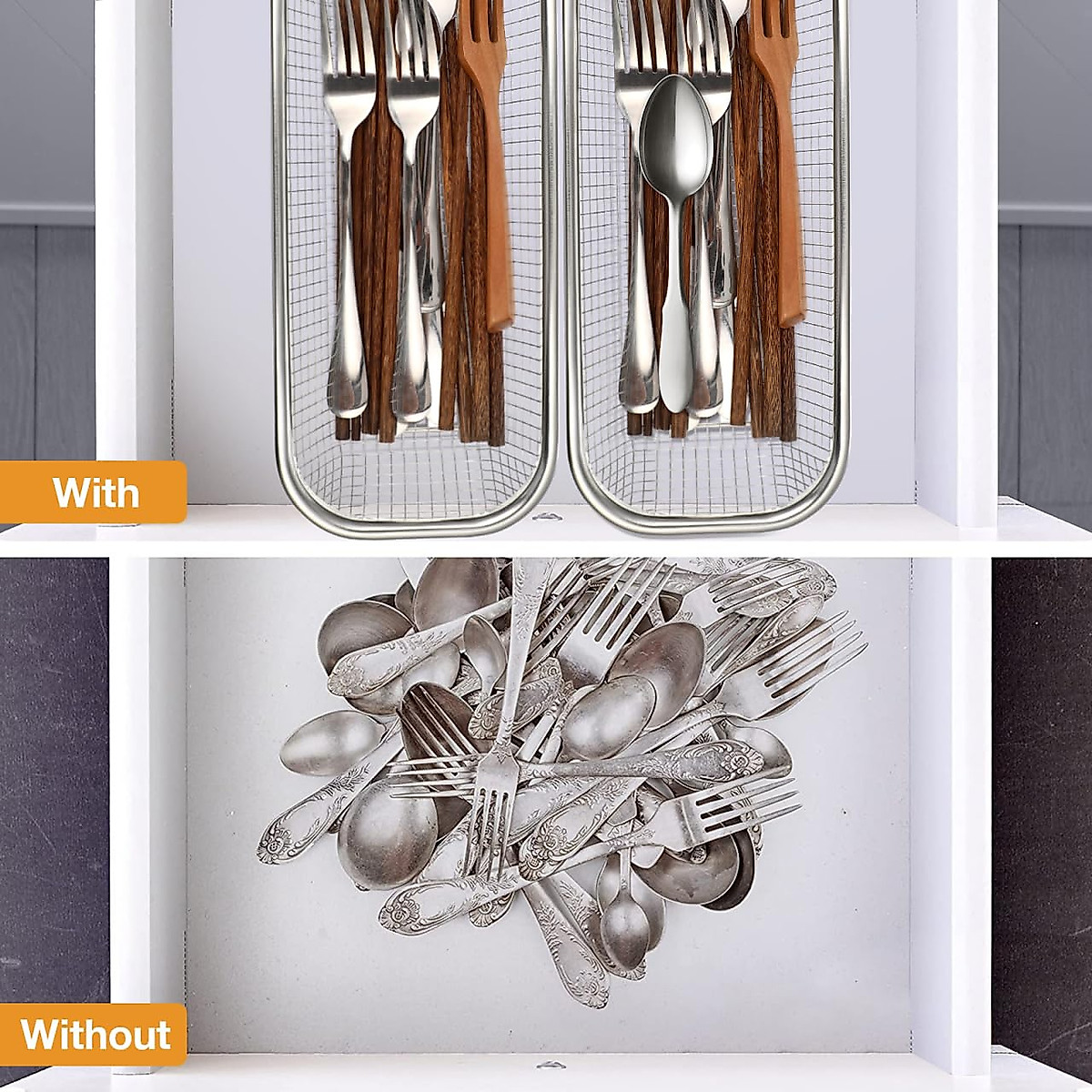 Cabilock Dishwasher Silverware Cutlery Basket Stainless Steel Flatware Drying Rack Countertop Utensil Holder Caddy Silver A