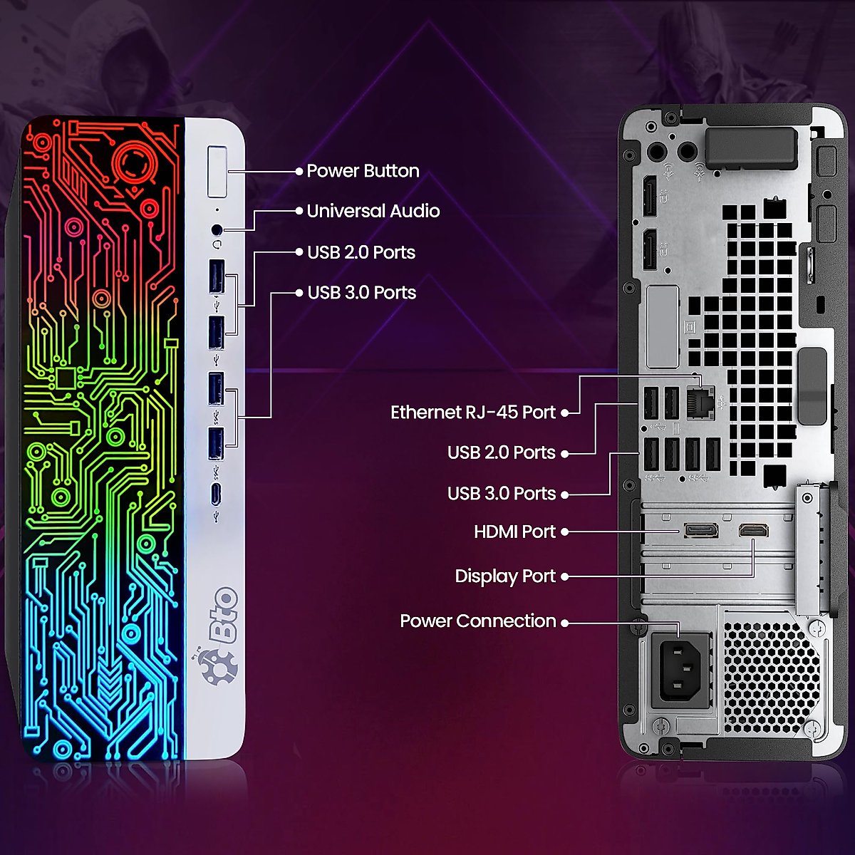 BTO RGB Prebuilt Gaming PC Desktop - Intel Core i5 7th Gen, 16GB DDR4 Ram, 1TB SSD, AMD Radeon RX-550 4GB GDDR5 Graphics Card, Windows 10 Pro, Computer Tower for PC Gaming, HDMI, DP (Renewed)