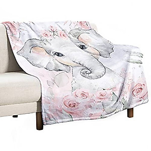 Baby Elephant Blanket Nursery Blankets Floral Elephant Decor Pink Throw Blanket Gifts for Girls Super Warm Soft Plush Lightweight Fleece Flannel Blanket Couch Bedding Blanket for Kids Women 50"x60"