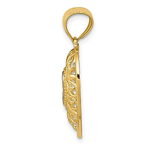 Solid 14k Yellow Gold Two Toned Diamond-Cut Filigree Heart Pendant Charm - 24mm x 17mm