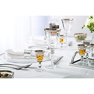 Clear Liquor Glasses with Stem and Silver Design-Set of 6-Fills 2 ounces-Measures: 4"H x 2"D