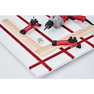 STRONGROWTH T track Hold Down Clamps - Double Cut Profile Universal T-Track Clamps, 6-3/8"L x 1-1/4"W - Woodworking and Clamps - Fine Sandblast Anodized - Red Color-2PK