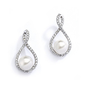 Mariell Pearl Drop Earrings with Cubic Zirconia Crystals For Brides, Weddings, Mother's Day Jewelry Gift
